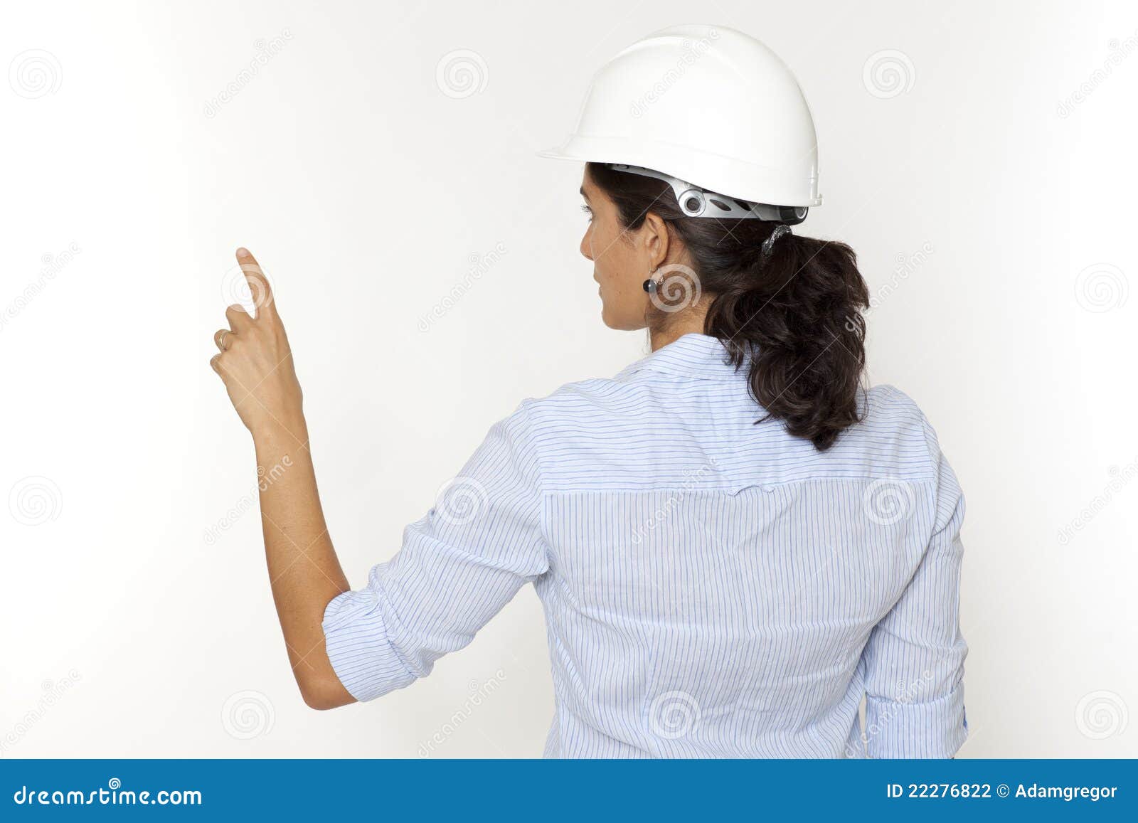 Female Engineer Pointing on Virtual Screen Stock Photo - Image of ...