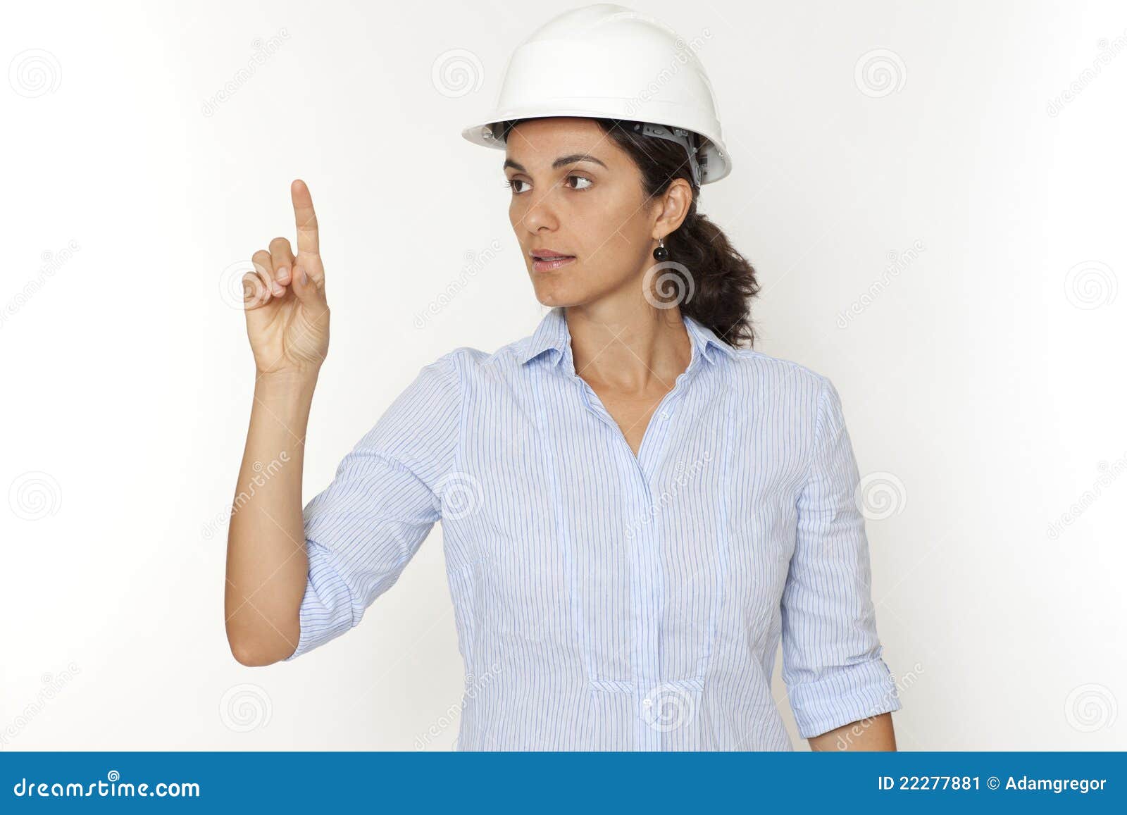 Female Engineer Pointing on Virtual Screen Stock Image - Image of busy ...