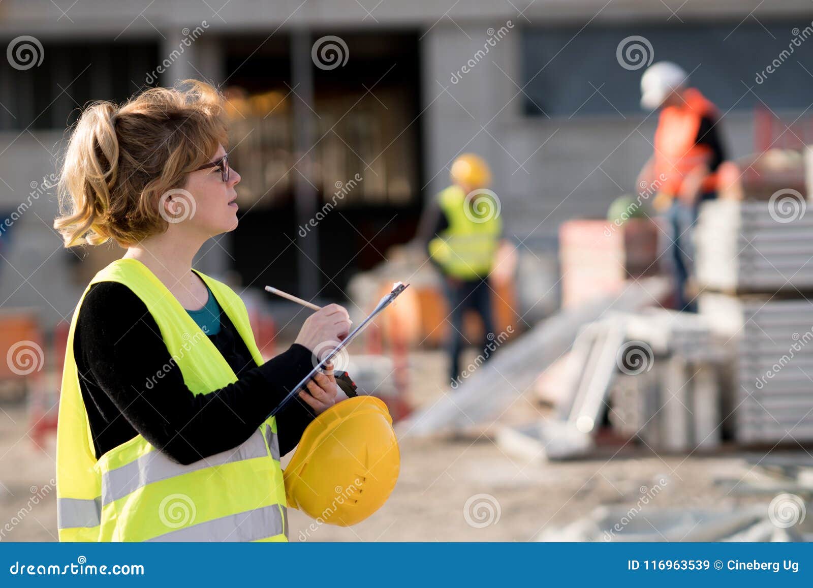 Female engineer posing stock image. Image of break, building - 116963539