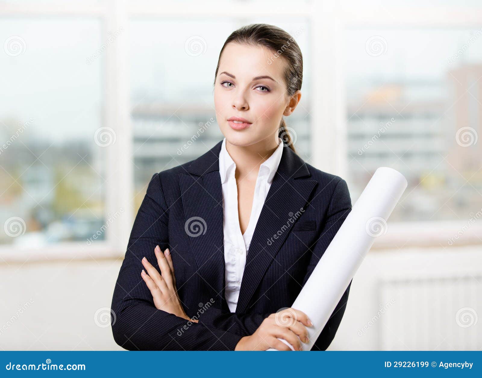Female Engineer with Sketch Stock Image - Image of building, builder ...