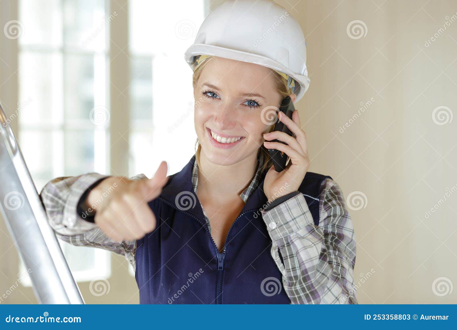 Female Engineer Talking on Mobile Phone Stock Image - Image of site ...