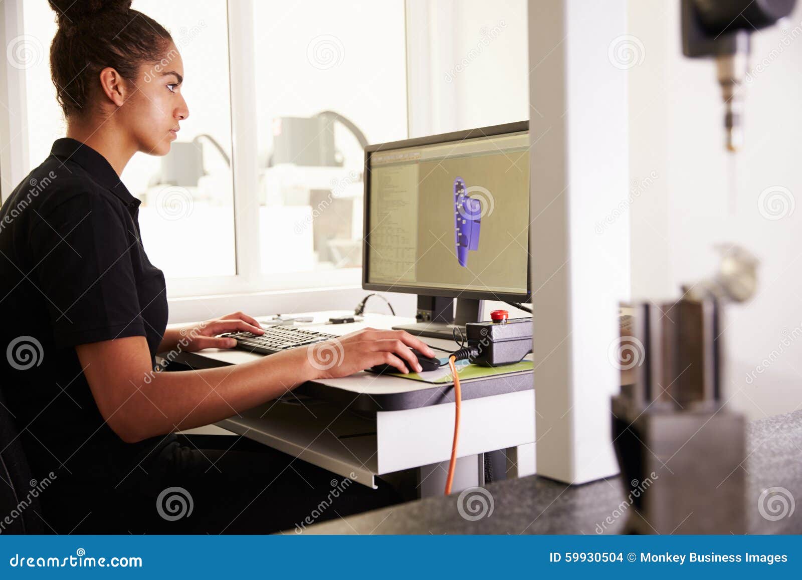 Female Engineer Using CAD System To Work On Component Stock Photography ...
