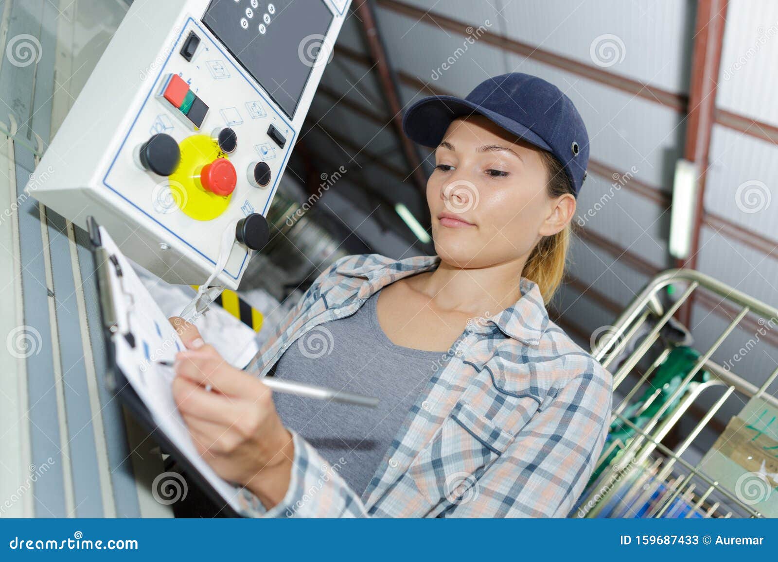 Female Engineer Using Computerized Cutting Machine Stock Image - Image ...