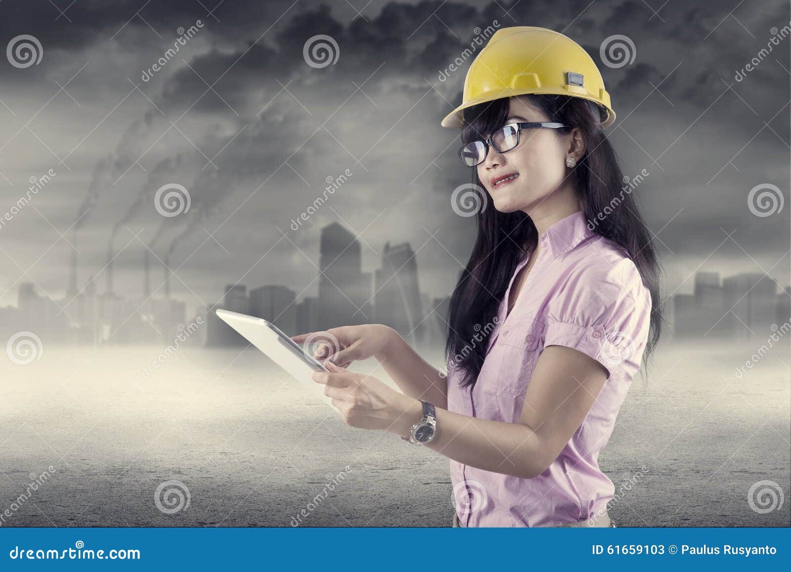 Female Engineer Using Digital Tablet Outdoors Stock Image - Image of ...