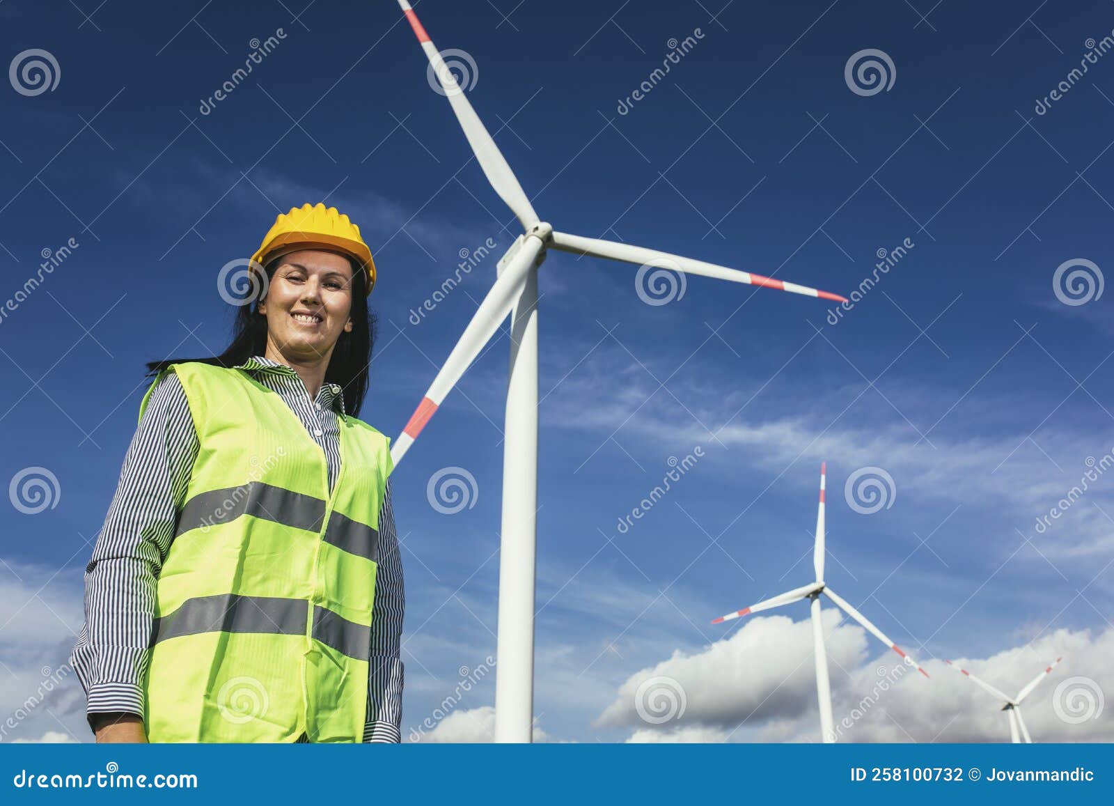 Engineer on Windmill Farm for Electric Power Production Stock Photo ...