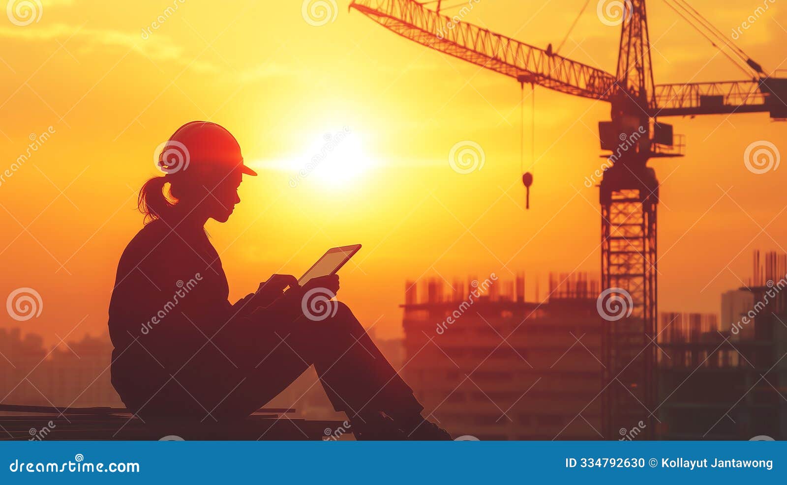 Female Engineer Working on a Construction Site with Makeshift Workspace ...