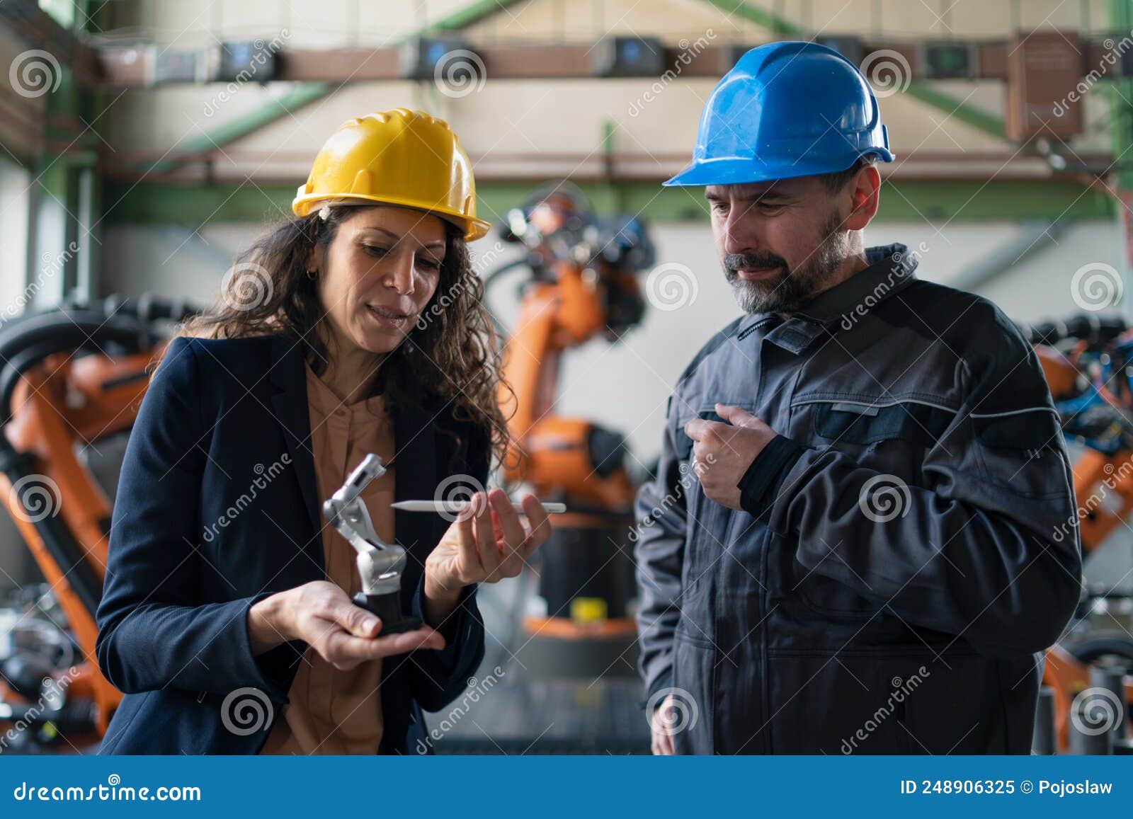 Female Engineering Manager and Mechanic Worker Doing Routine Check Up ...