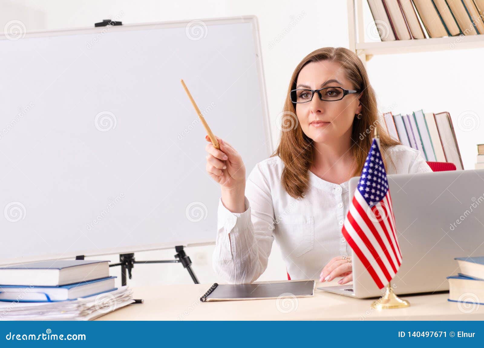 The Female English Teacher in the Classroom Stock Image - Image of ...