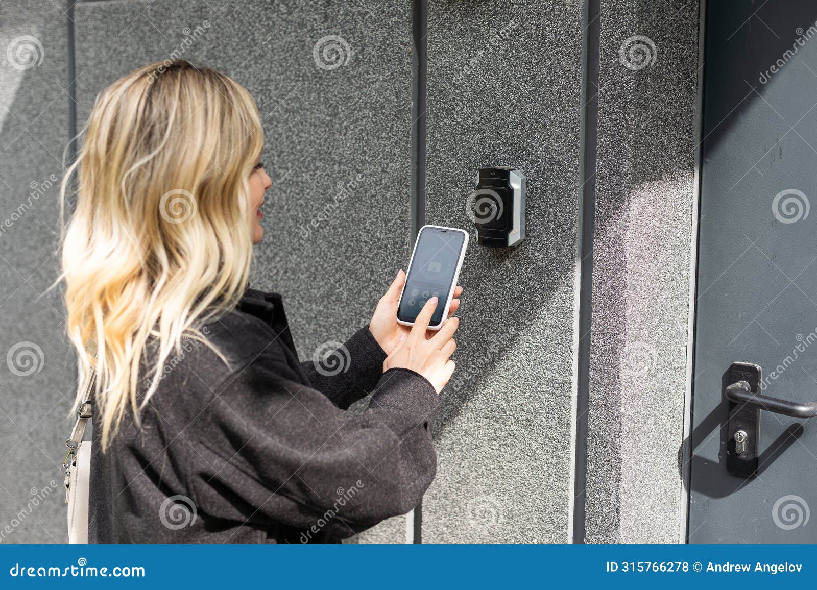 Female Entering Secret Key Code For Getting Access And Passing Building Using Application On
