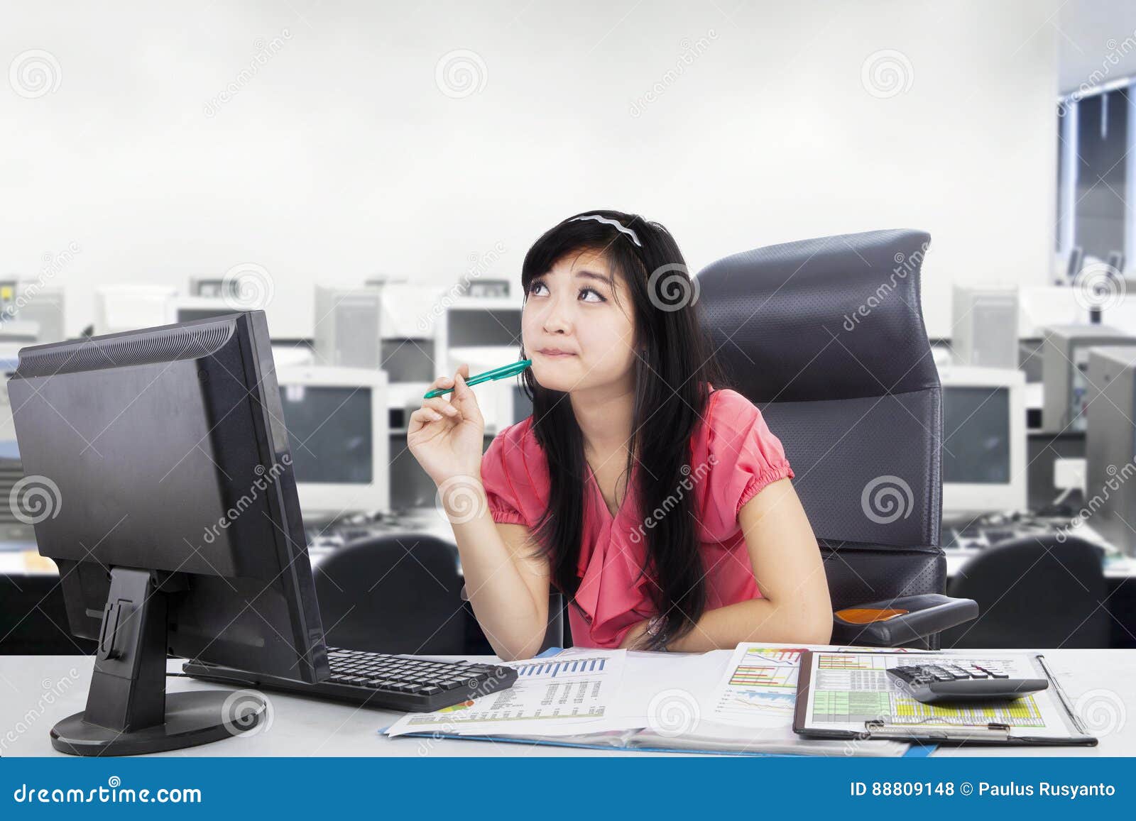 Female Entrepreneur Thinking Something in the Workplace Stock Photo ...