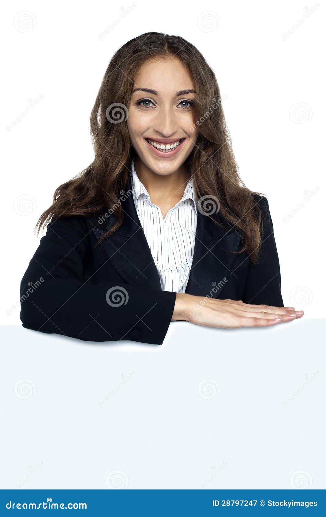 Female Executive Behind Blank White Ad Board Stock Image - Image of ...