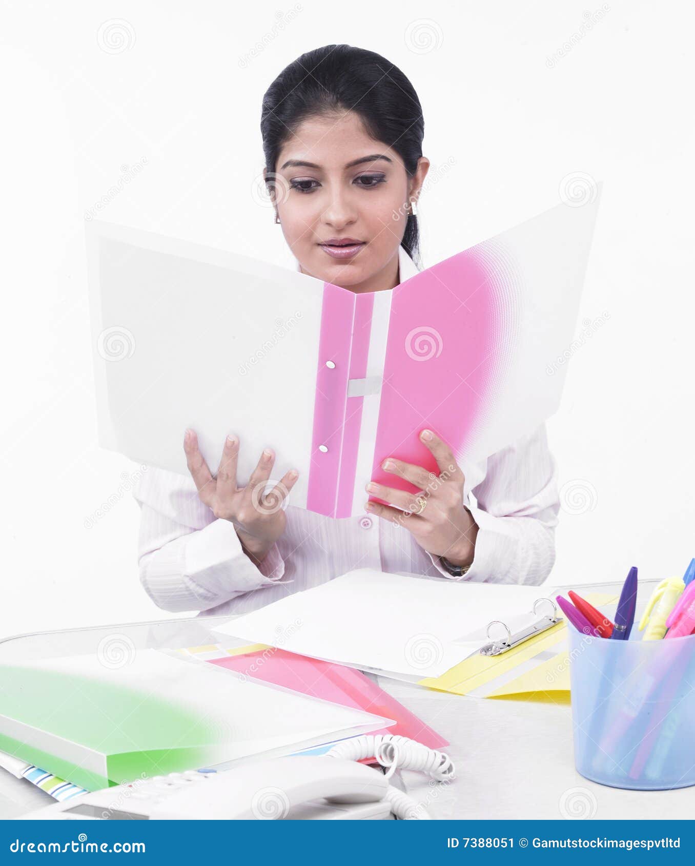 Female Executive Looking at a File Stock Image - Image of hair, girl ...