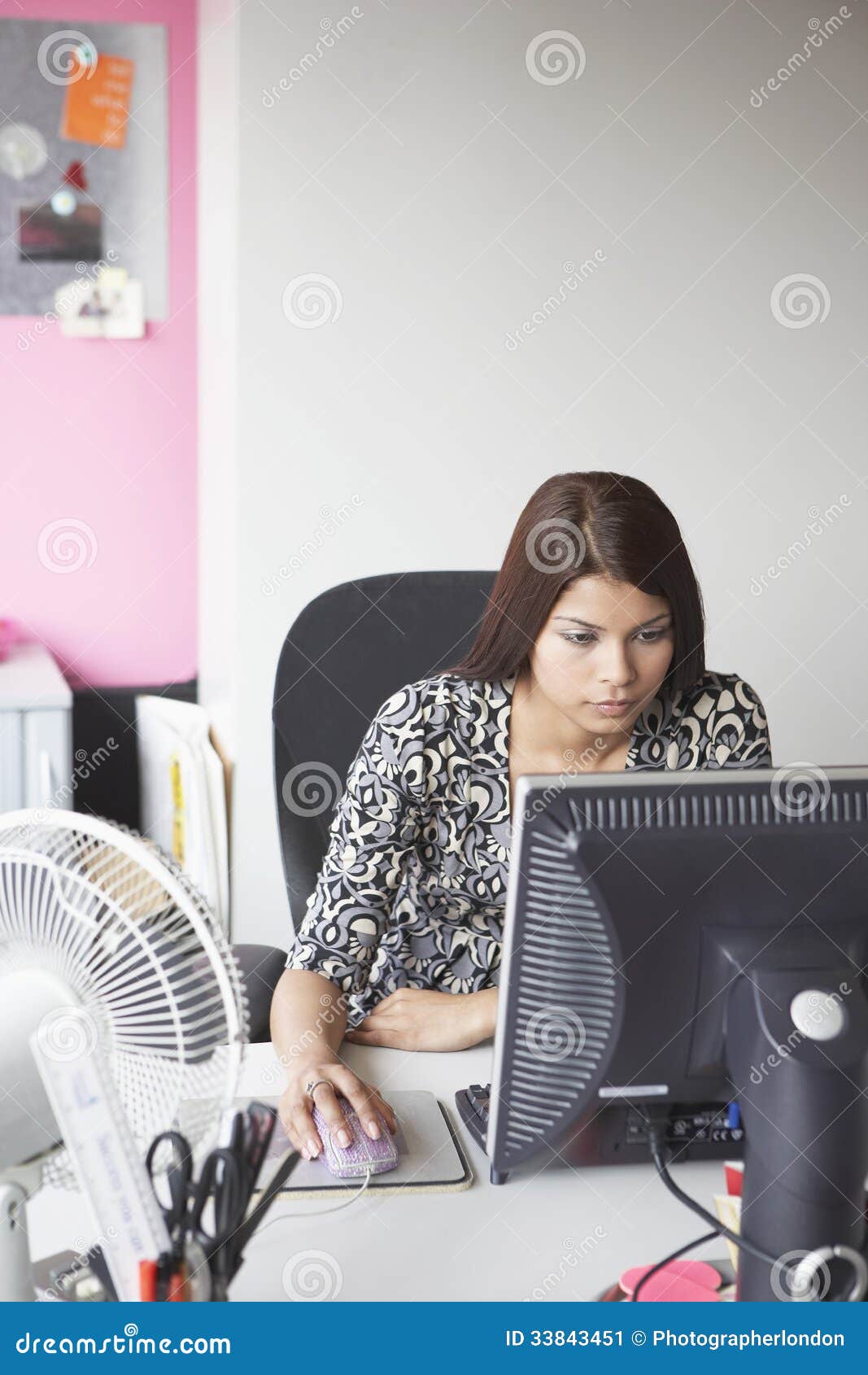 Female Executive Using Computer at Office Desk Stock Image - Image of ...