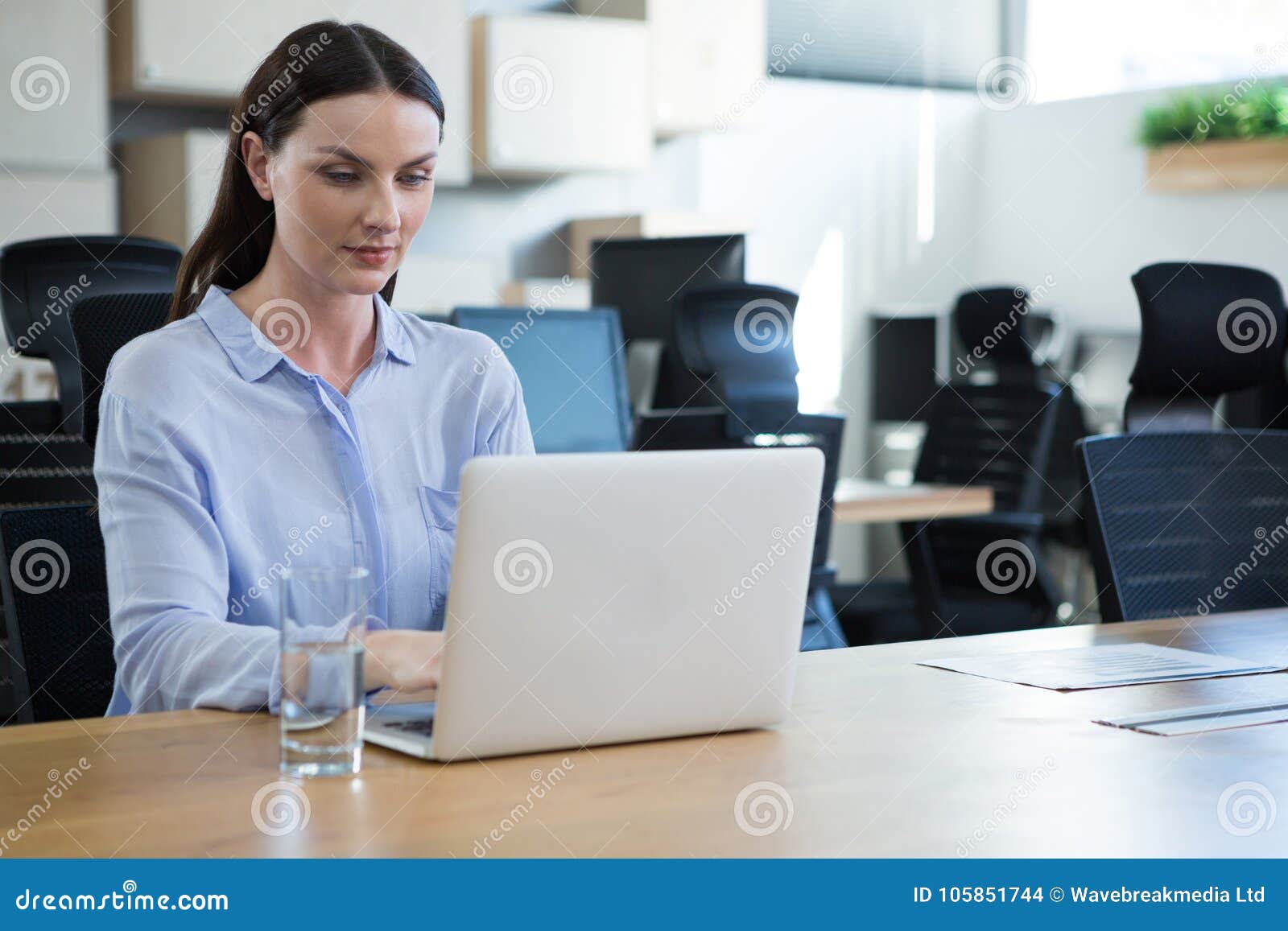 Female Executive Using Laptop at Desk Stock Photo - Image of chair ...