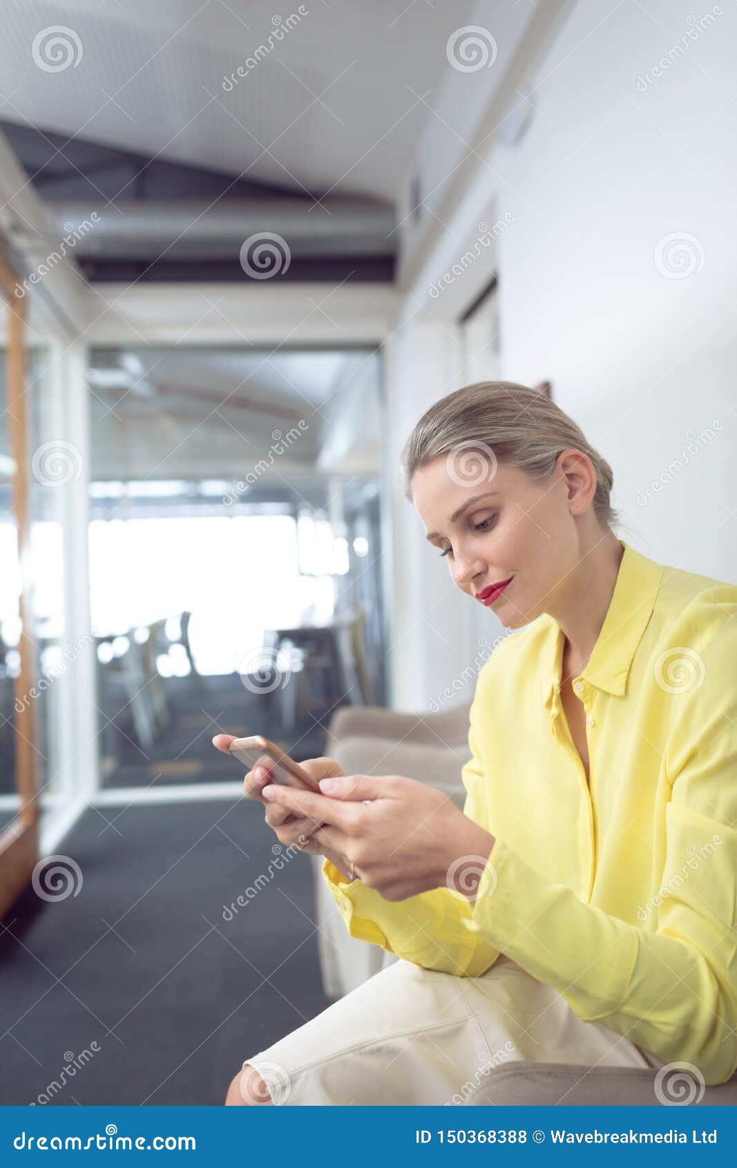 Female Executive Using Mobile Phone at Desk in Office Stock Photo ...