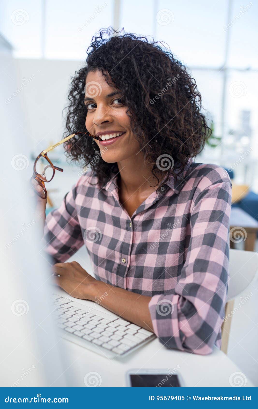 Female Executive Working on Computer at Desk Stock Image - Image of ...
