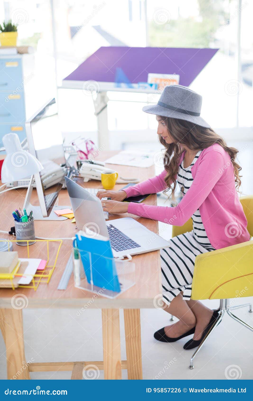 Female Executive Working on Computer at Desk Stock Photo - Image of ...