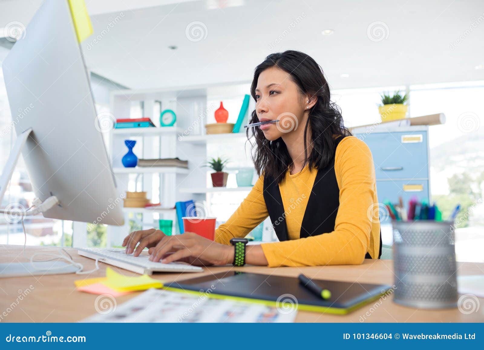 Female Executive Working on Computer Stock Photo - Image of executive ...