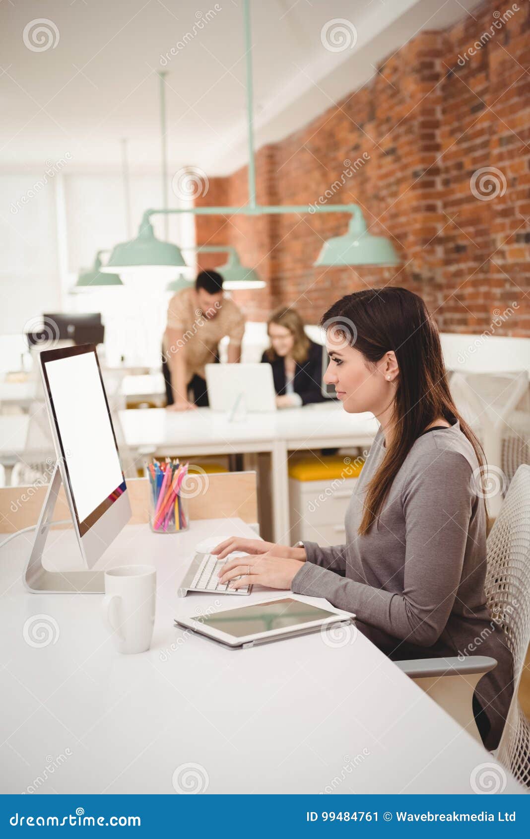 Female Executive Working on Computer Stock Image - Image of casual ...