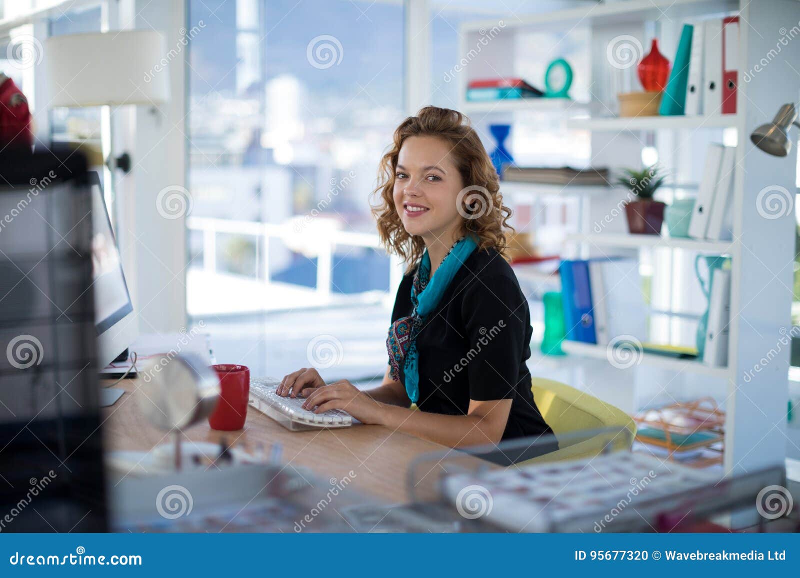 Female Executive Working on Computer in Office Stock Photo - Image of ...