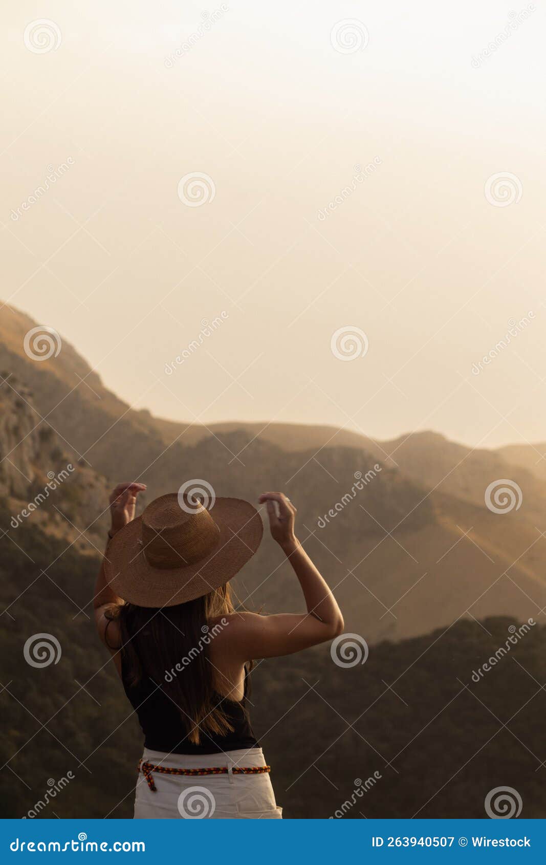 Female Explorer with a Mountain View during Sunset Stock Image - Image ...