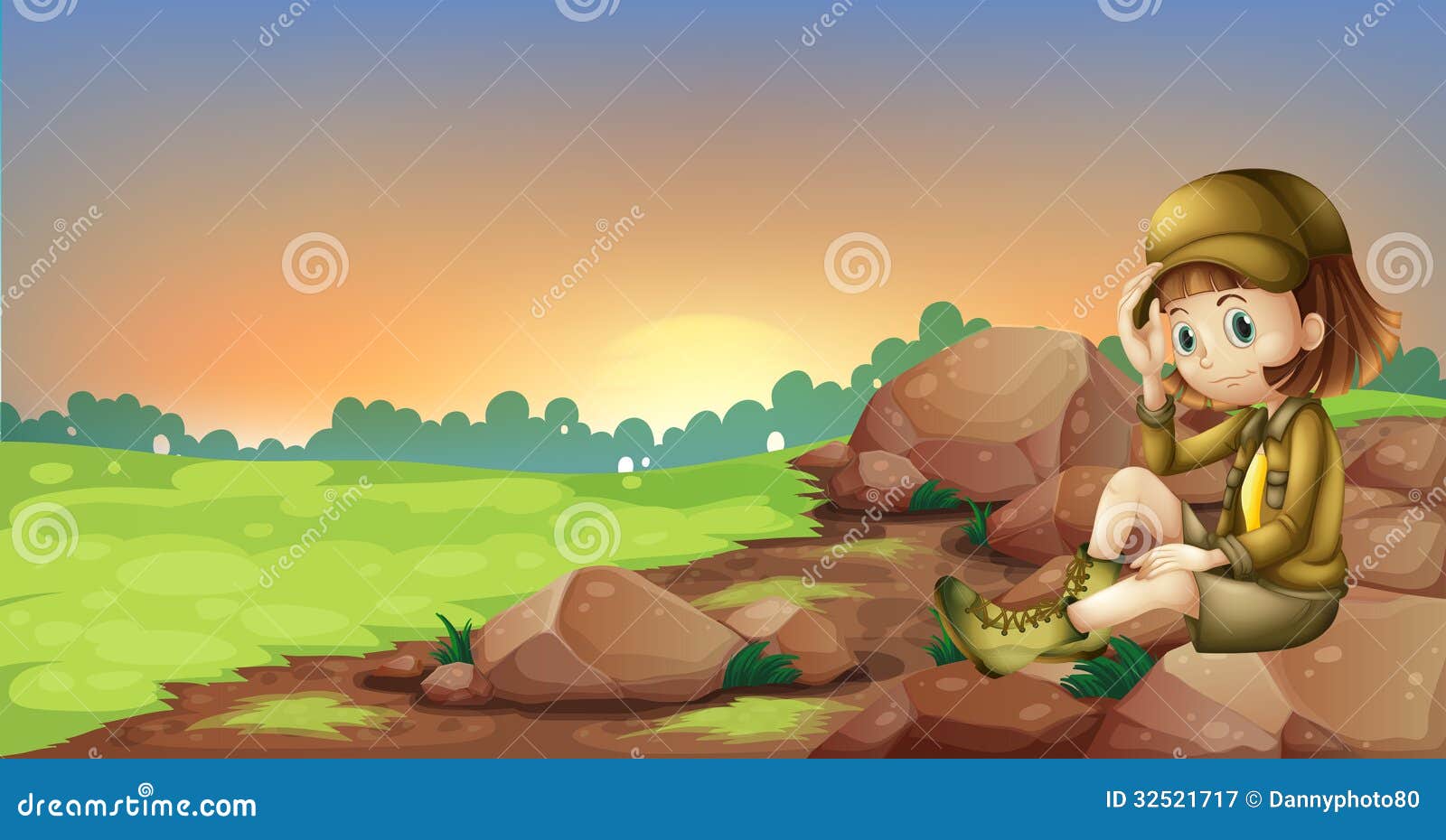 A Female Explorer Relaxing Above a Rock Stock Vector - Illustration of ...