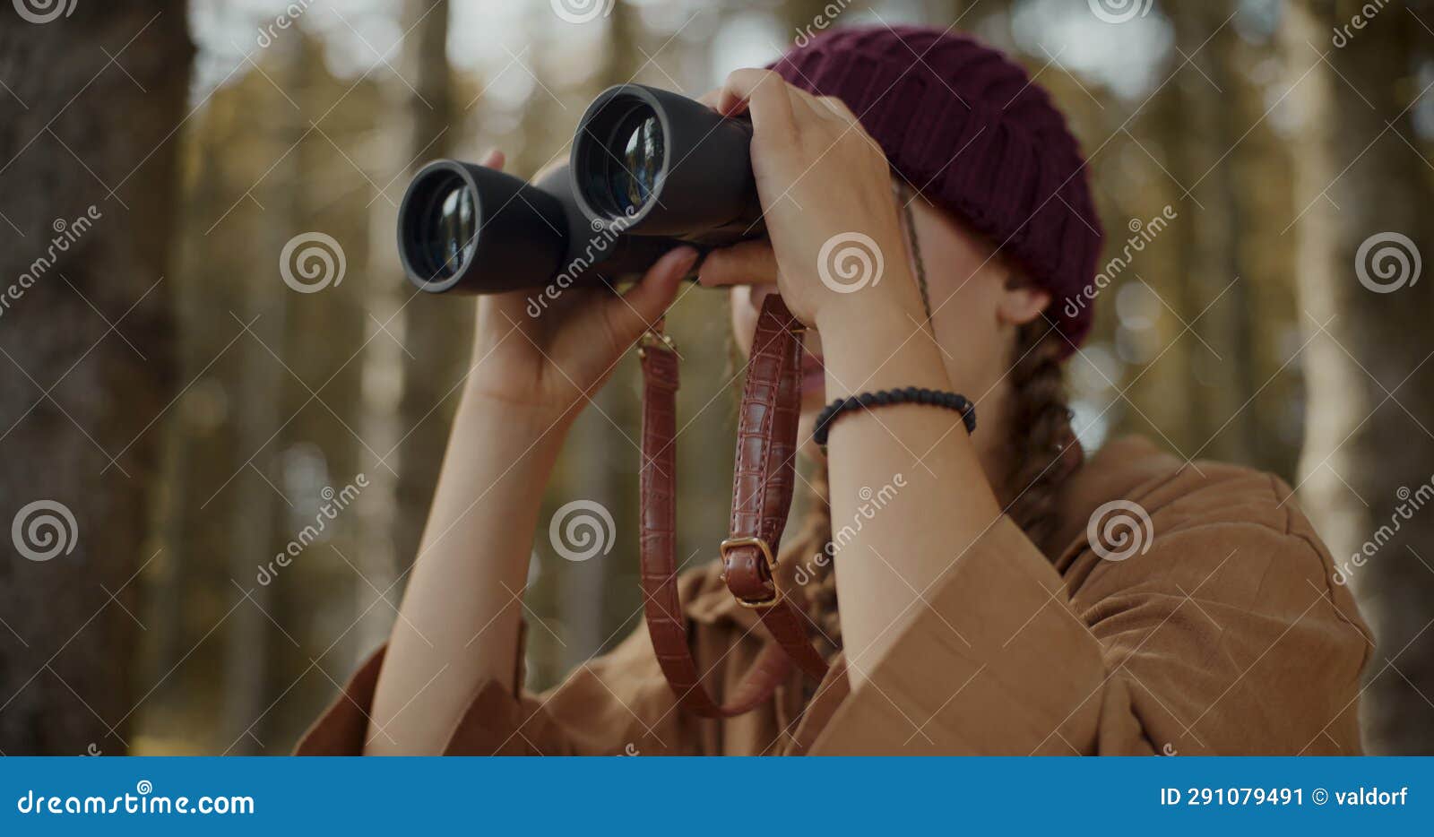 Female Explorer Searching through Binoculars Stock Video - Video of ...