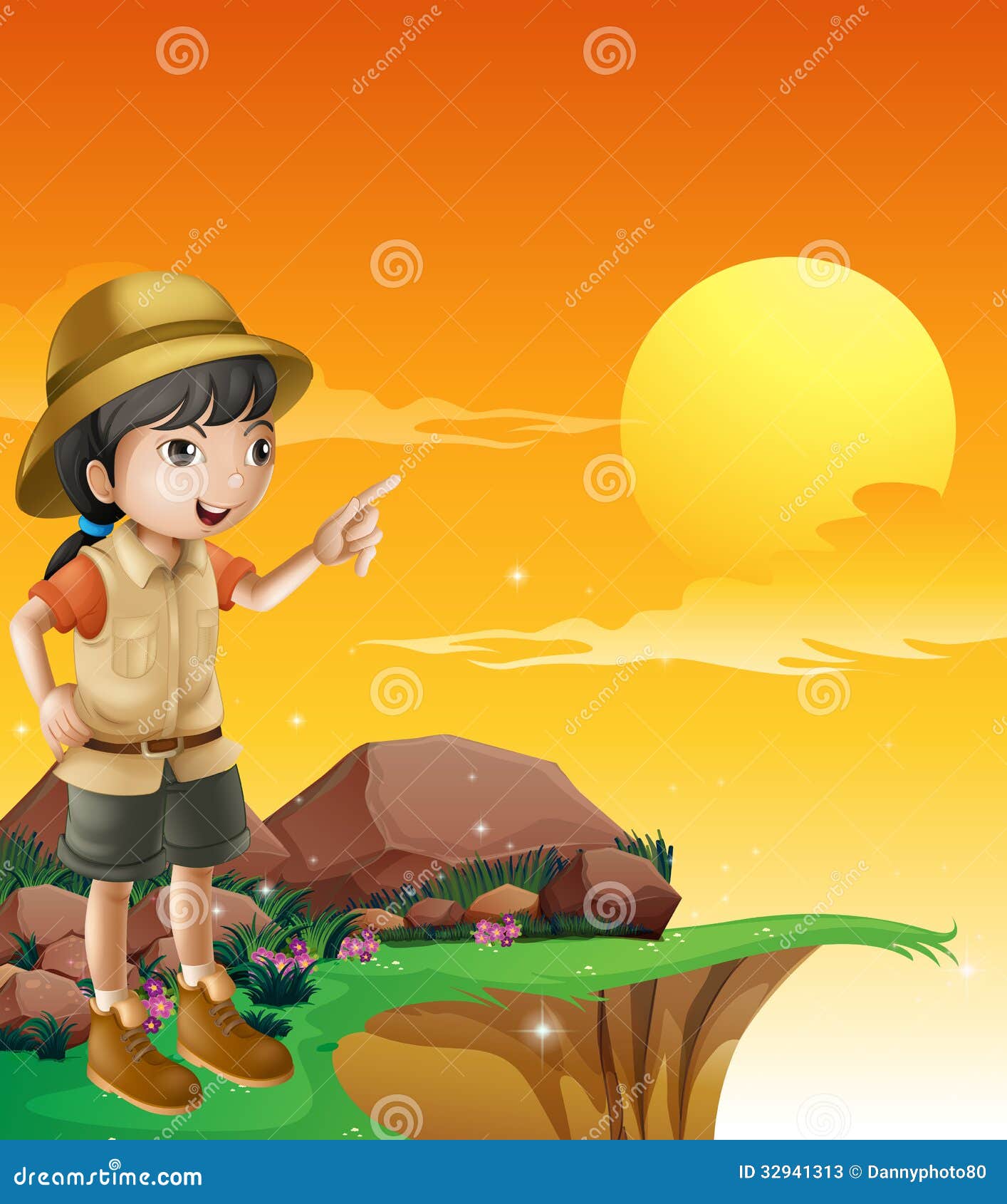 A Female Explorer Standing Near the Cliff Stock Vector - Illustration ...