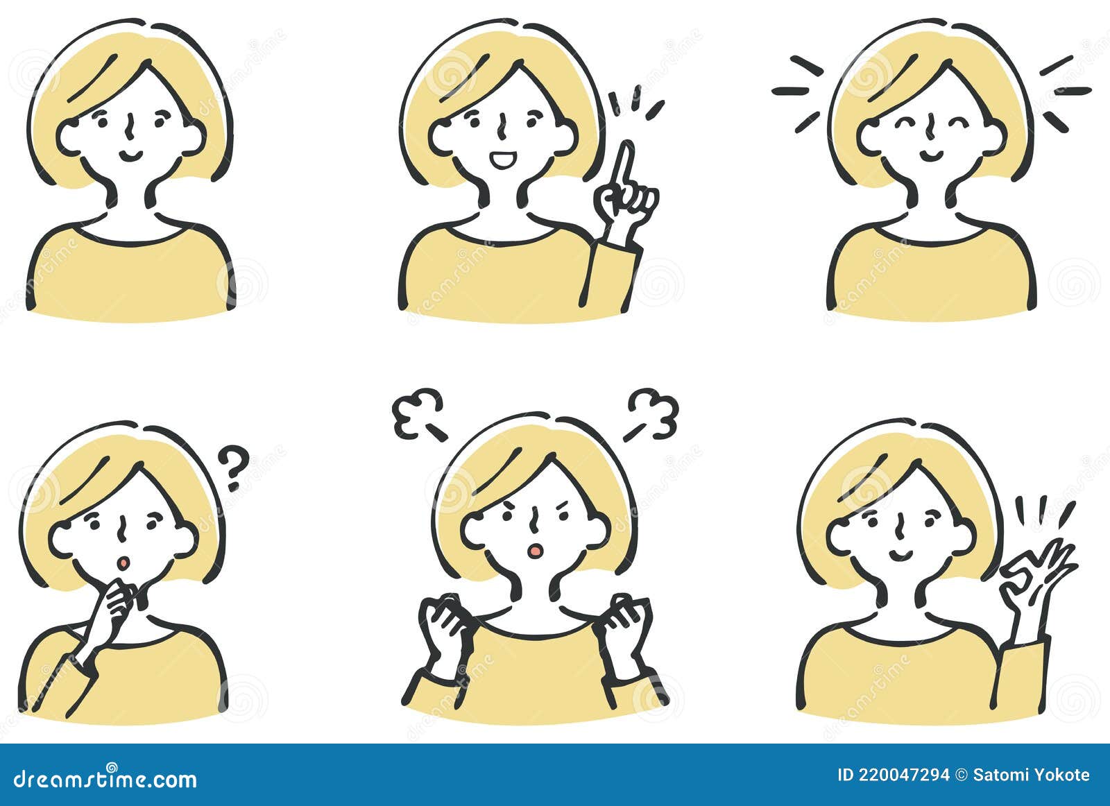 Female Expression Vector Illus. Set Stock Illustration - Illustration ...