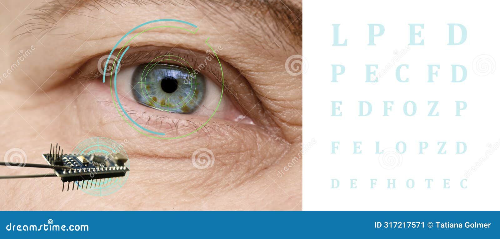 Female Eye Close-up, Chart Test Table with Letters for Eye Examination ...