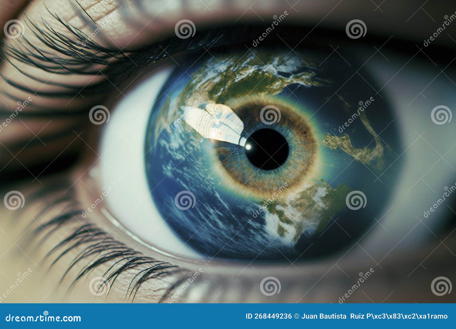 Female Eye. Reflection of Planet Earth in the Iris of the Eye. Earth ...