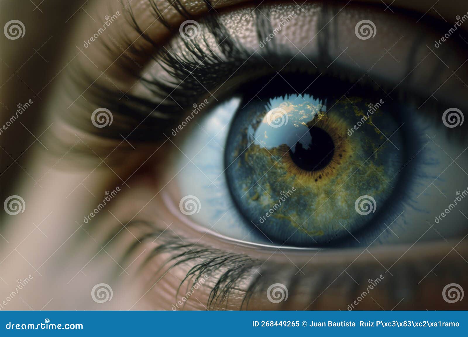 Female Eye. Reflection of Planet Earth in the Iris of the Eye. Earth ...