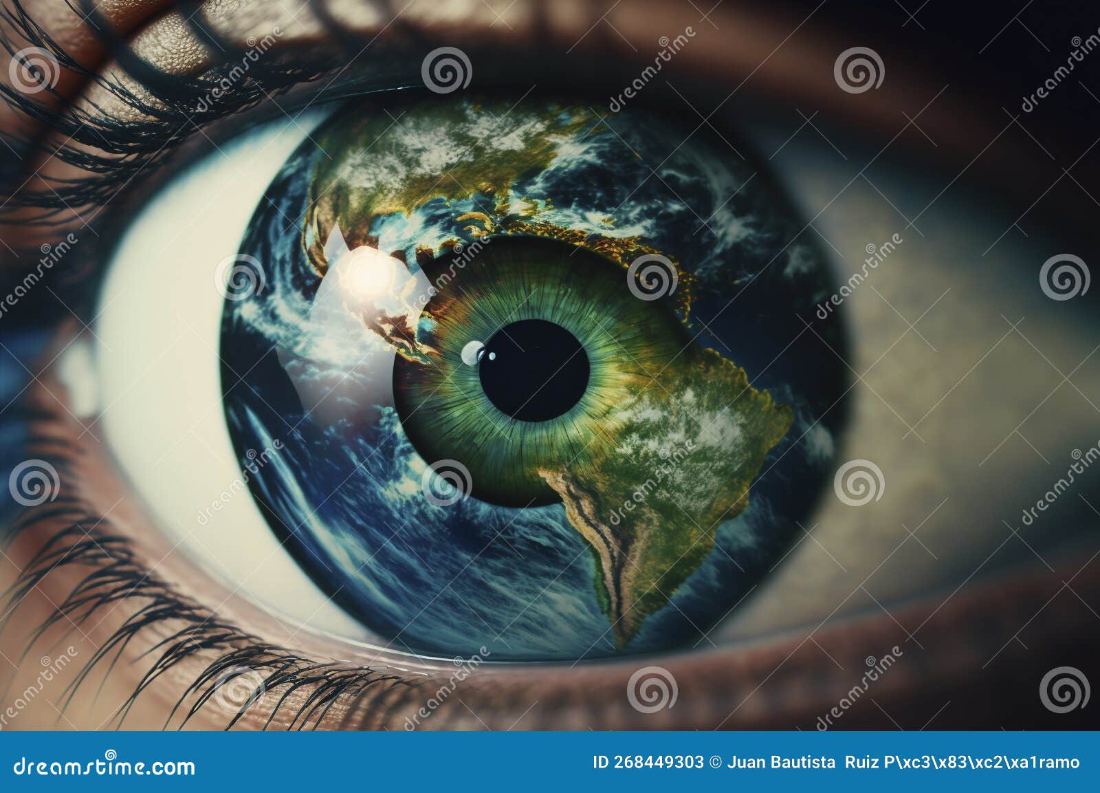 Female Eye. Reflection of Planet Earth in the Iris of the Eye. Earth ... Female Eye. Reflection of Planet Earth in the Iris of the Eye. Earth ...