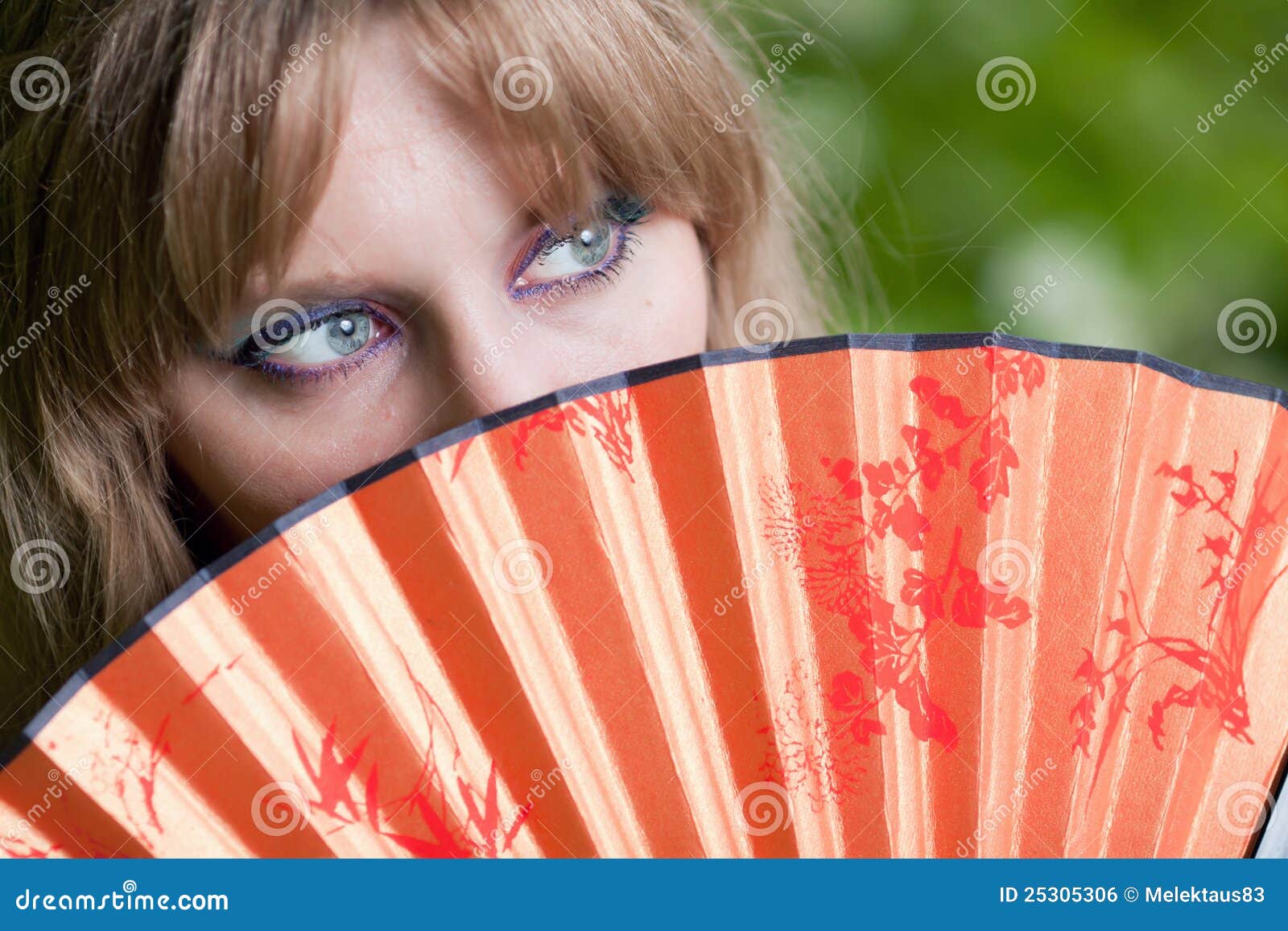 Female Eyes and Beautiful Fan Stock Photo - Image of look, person: 25305306