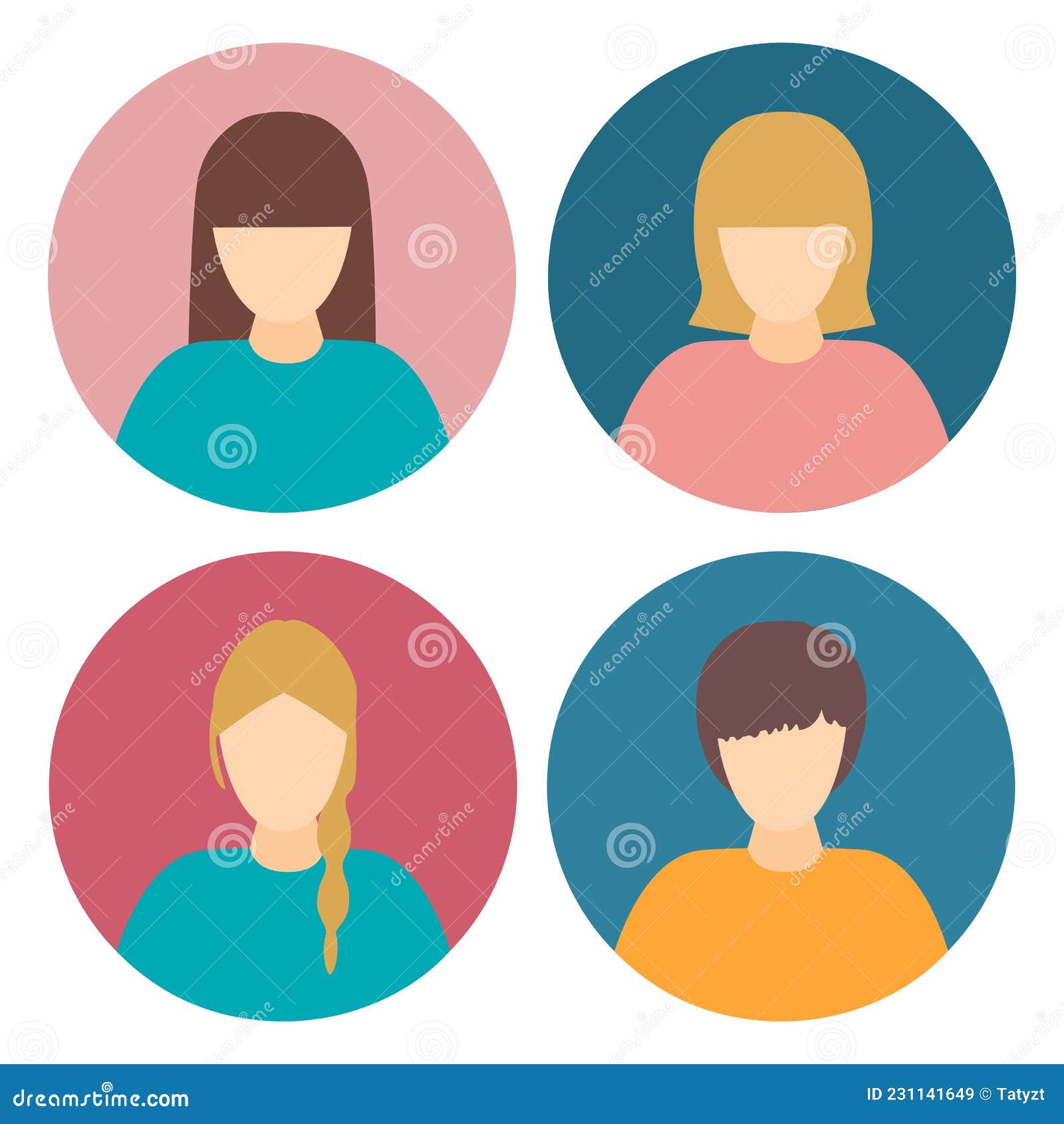 Female Face Avatars. Vector Object, Simple Flat Design Stock Vector ...