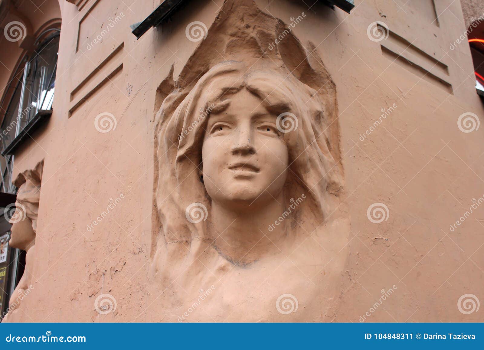 Female Face, Bas-relief, Part of the Wall Stock Image - Image of female ...