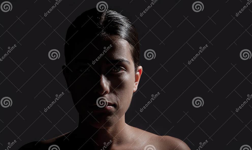 Female Face on Dark Background Stock Photo - Image of emotion, human ...