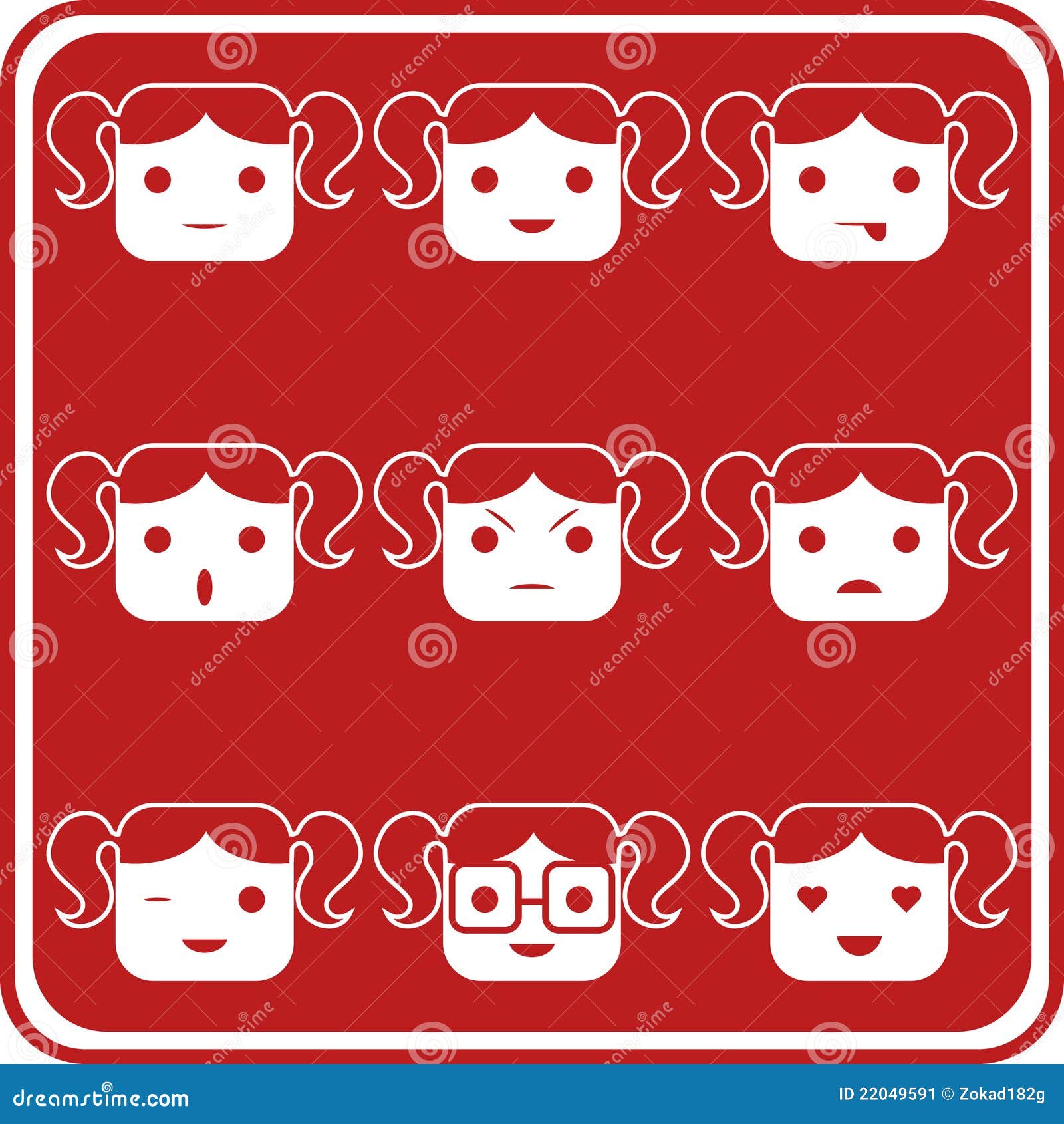 Female Face Expression Icons Stock Vector - Illustration of happy ...