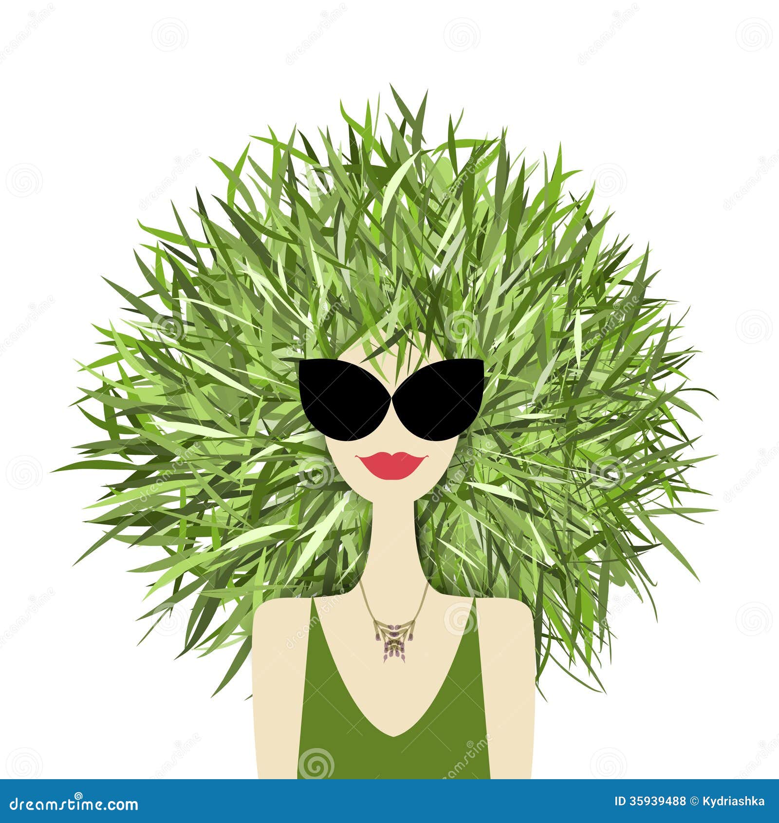 Female Face with Green Grass Hairstyle for Your Stock Vector ...