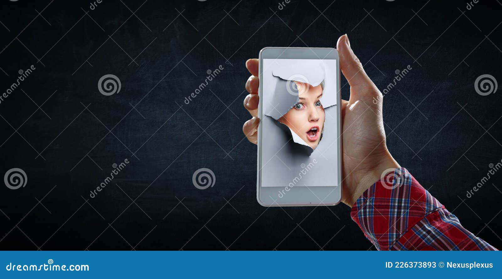 Female Face through the Hole in Paper . Mixed Media Stock Image - Image ...