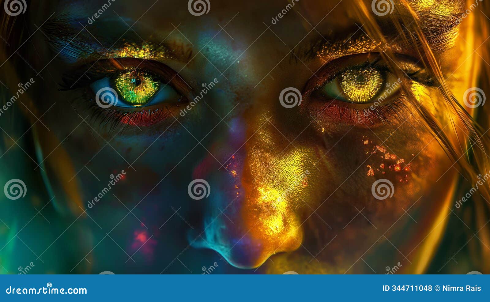 Female Face in a Holographic Vision Stock Illustration - Illustration ...