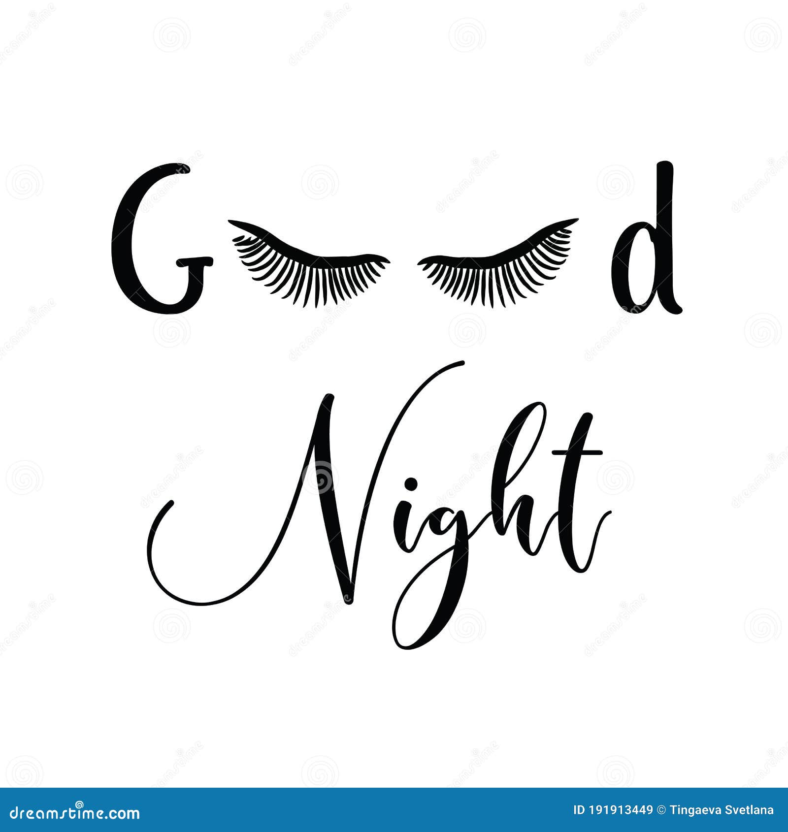 Female Face with Make-up Eyelashes, Good Night on a White Background ...