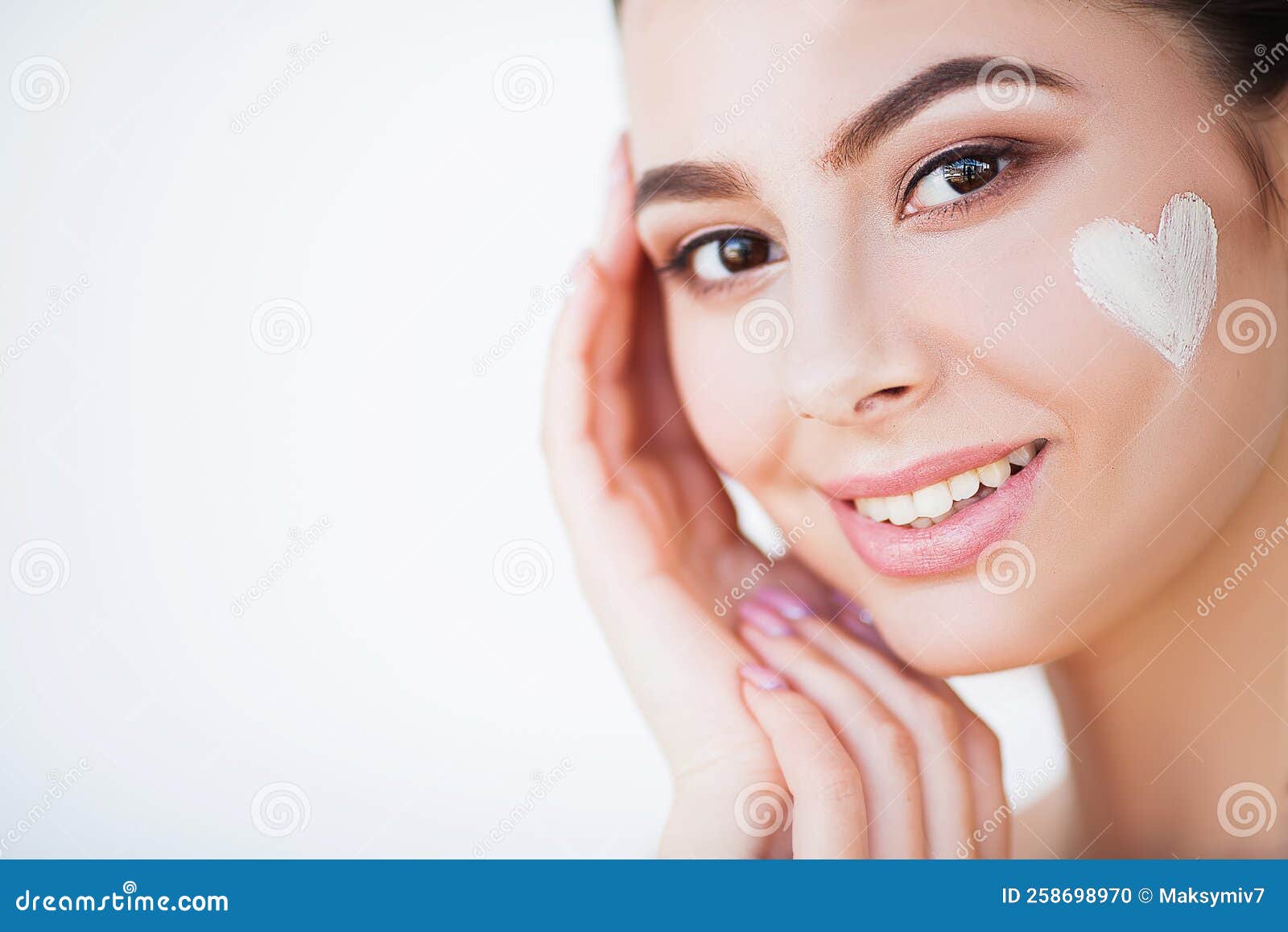 Female Face with Perfect Skin Using Cream. Stock Photo - Image of apply ...