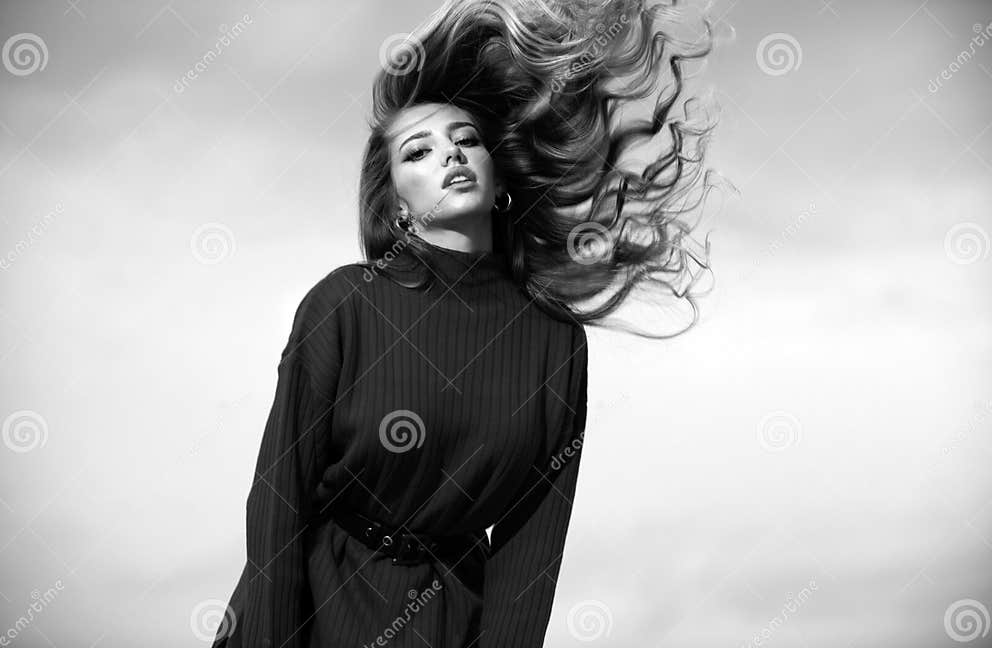 Female Face Portrait Attractive Young Woman Movement Hair Portrait