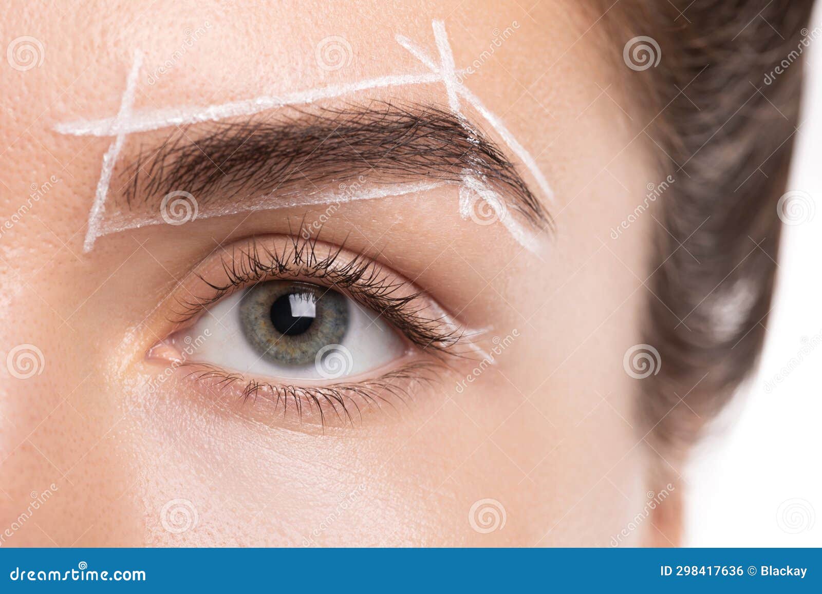 Female Face during Professional Eyebrow Mapping Procedure before ...