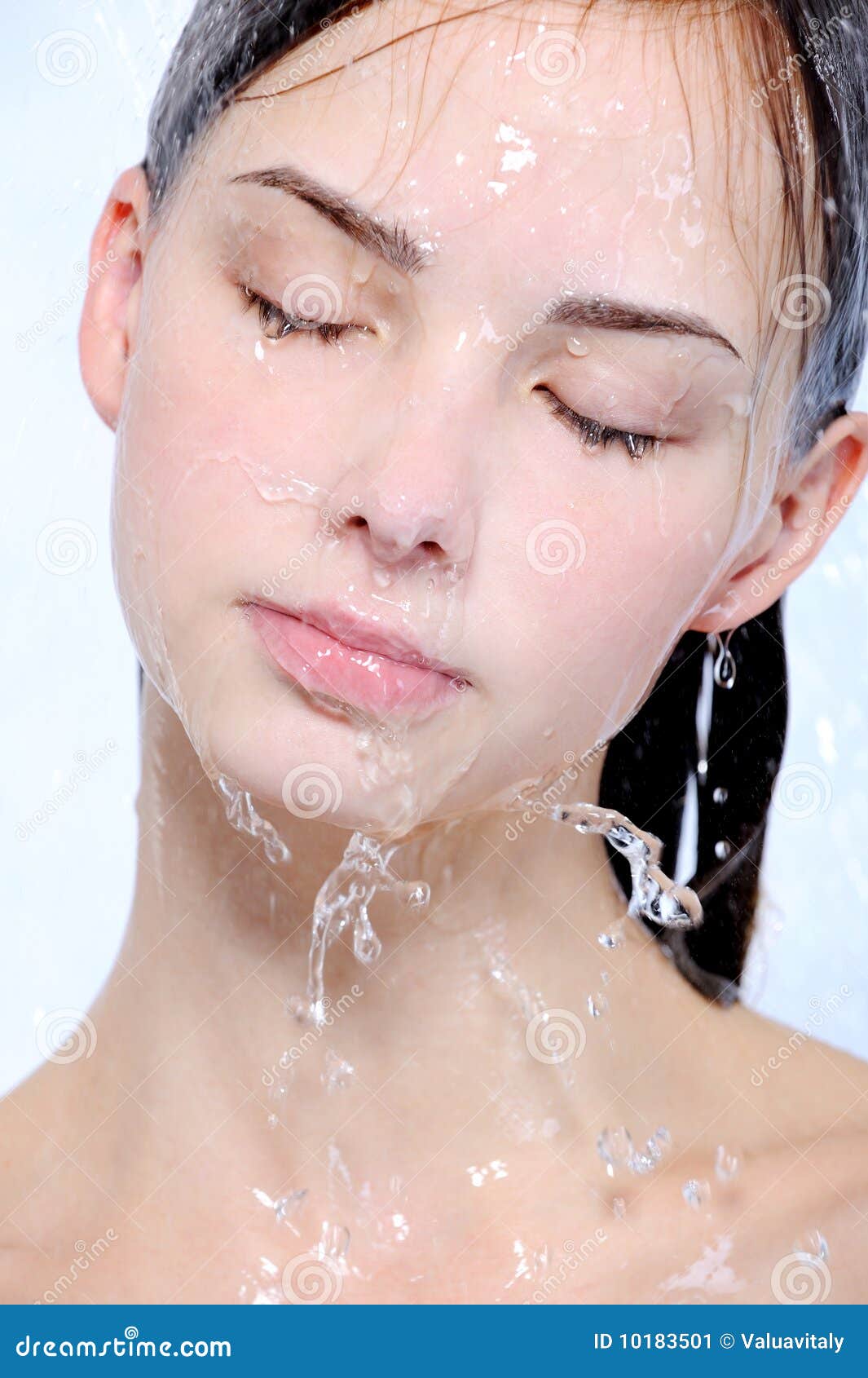 Female Face with Stream of Water on Her Face Stock Image - Image of ...