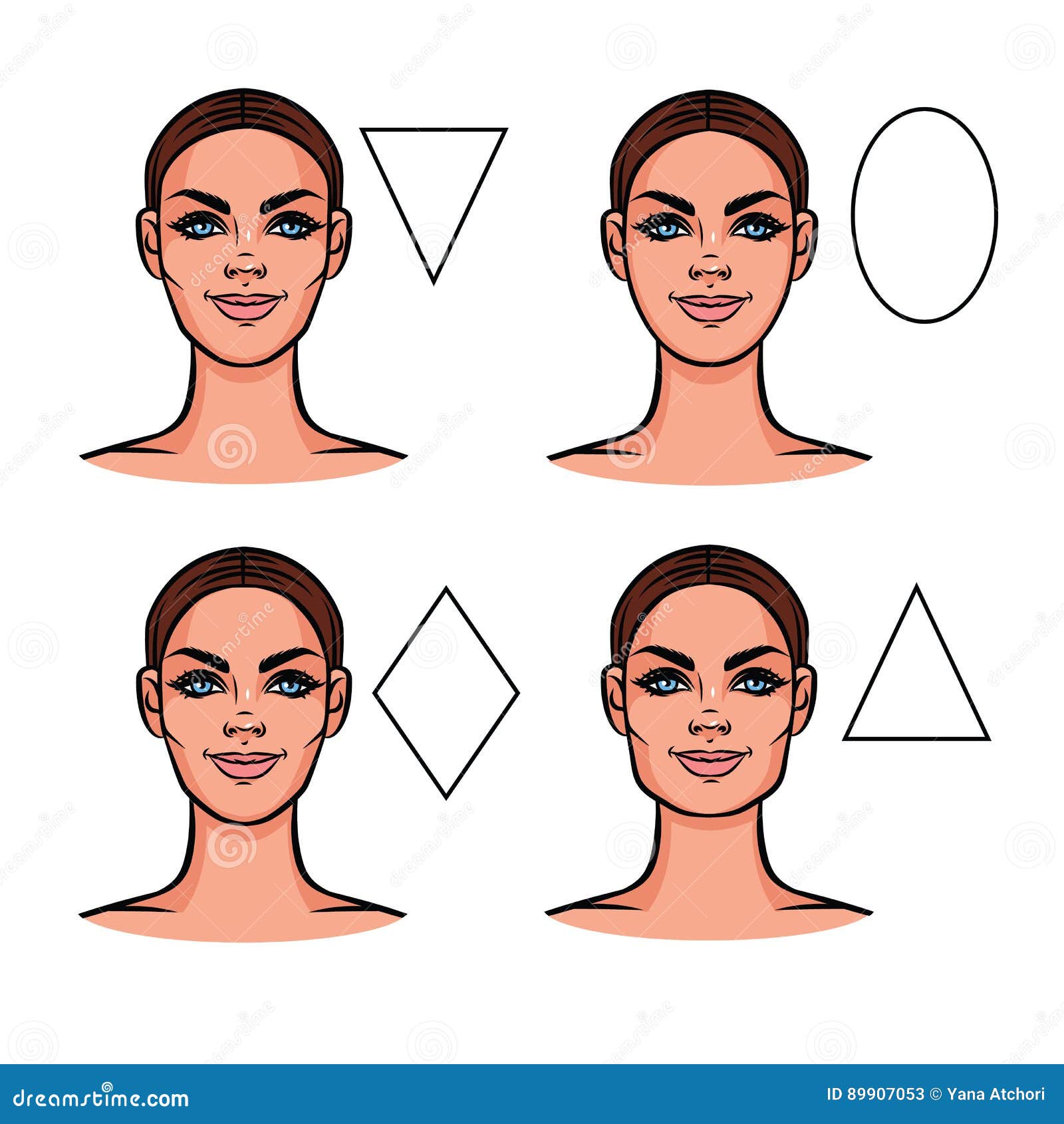Female Face Of Various Types Of Appearance Cartoon Vector ...