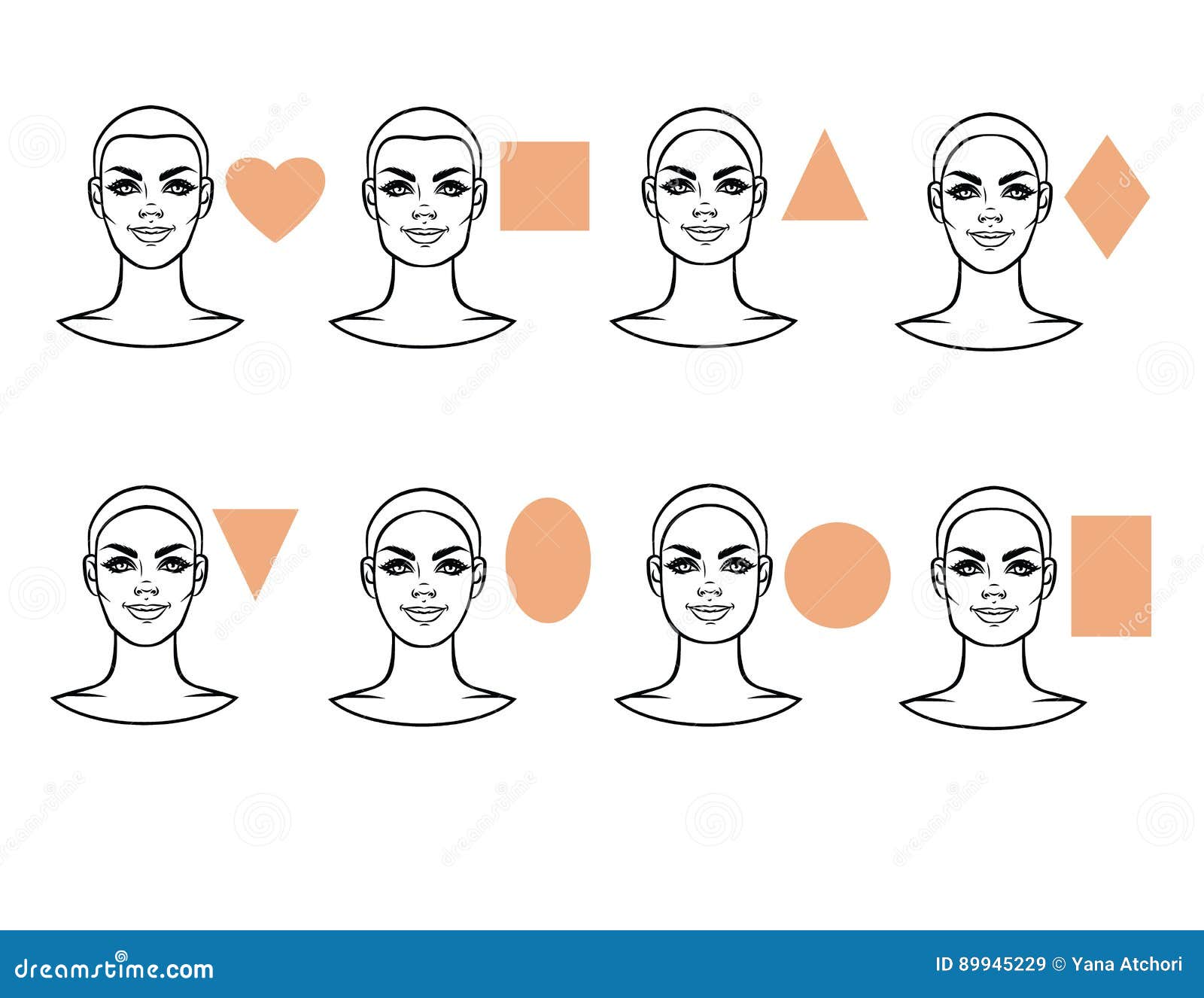 Female Face of Various Types of Appearance Stock Illustration ...