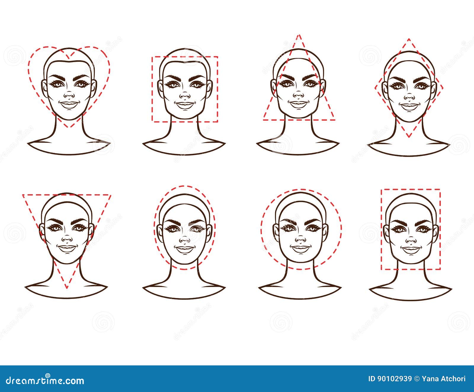 Female Face of Various Types of Appearance Stock Vector - Illustration ...