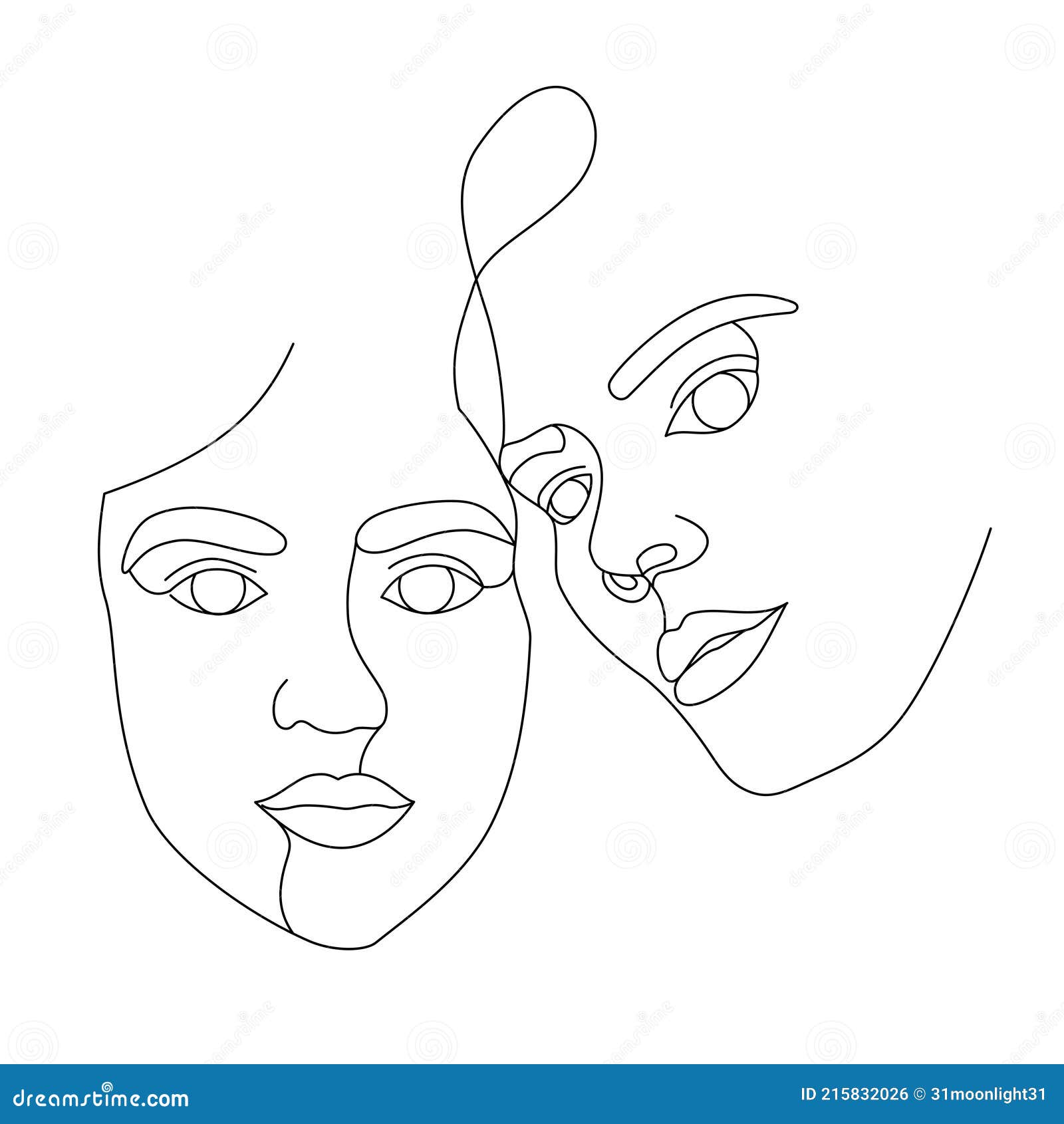 Female Faces Drawn With Continuous Line Stock Vector Illustration Of